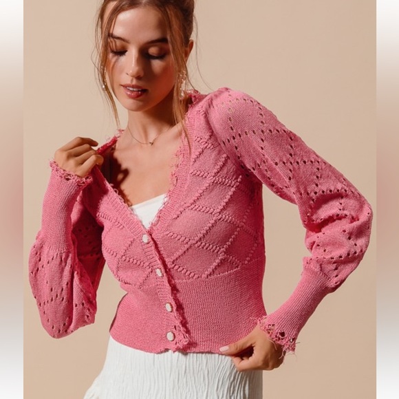 Sweaters | 194 Frayed Edge Cardigan In Pink | Poshmark